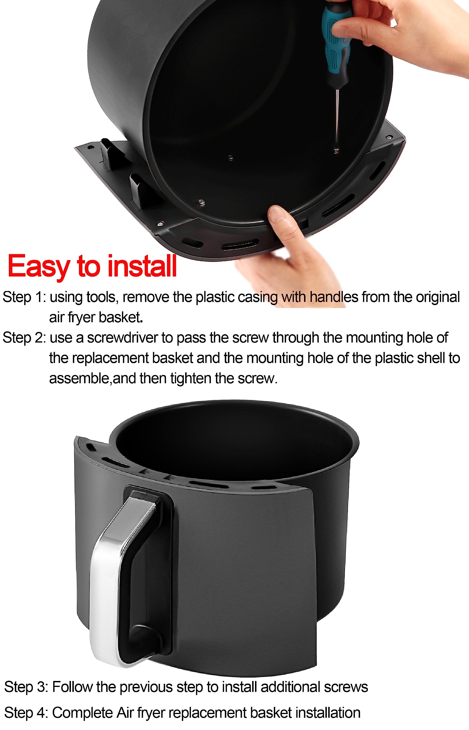Replacement Air Fryer Basket for Ninja AF101 AF100 AF100C AF101BRN AF101C AF101NP AF101QAQ AF101QBK,Air Fryer Accessories and Replacement Parts,4QT Capacity