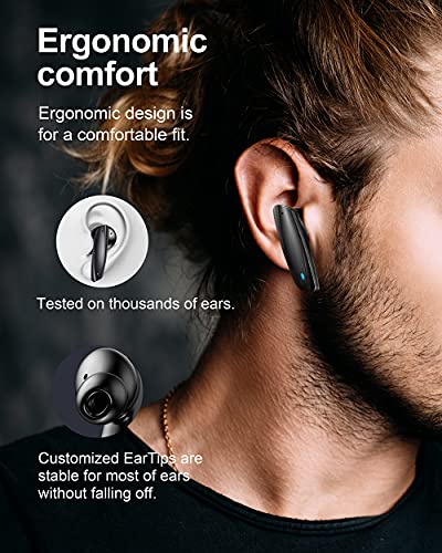 True Wireless Stereo Bluetooth Earbuds with Charging Case, Bluetooth 5.0 in-Ear Stereo Headphones, Built-in Mic, Premium Sound Earphones, Deep Bass, HiFi Audio, Sports Black