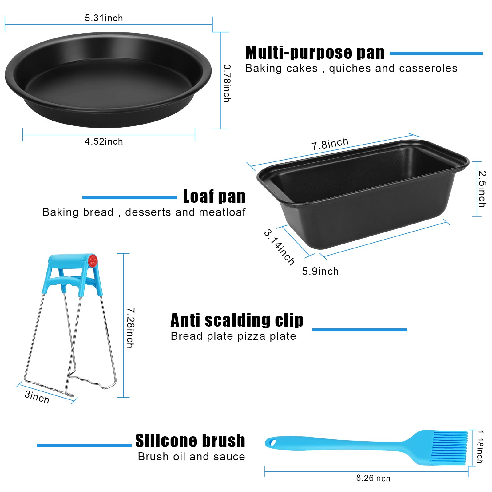 Air Fryer Accessories 8pcs Set, Nonstick Air Fryer Accessory with Cake Pan, Pizza Pan, Multi-Layer Rack, Skewer Rack, Fits Dual Basket Air Fryers
