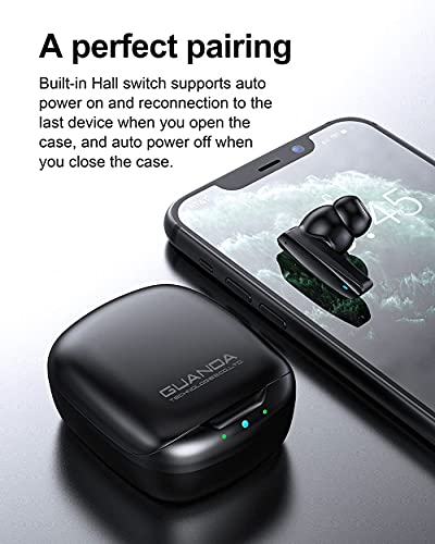True Wireless Stereo Bluetooth Earbuds with Charging Case, Bluetooth 5.0 in-Ear Stereo Headphones, Built-in Mic, Premium Sound Earphones, Deep Bass, HiFi Audio, Sports Black