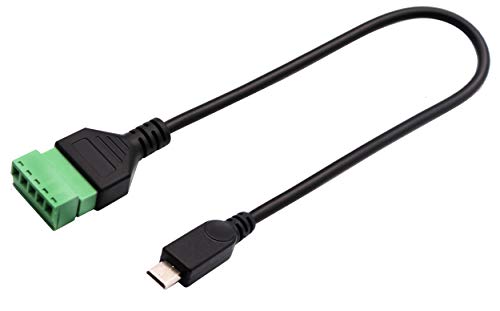 zdyCGTime Micro USB Screw Terminal Block Connector Cable Micro USB 2.0 Male Plug to 5 Pin/Way Female Bolt Screw with Shield terminals Pluggable Type Adapter Connector Cable(30CM/2Packs (Male)