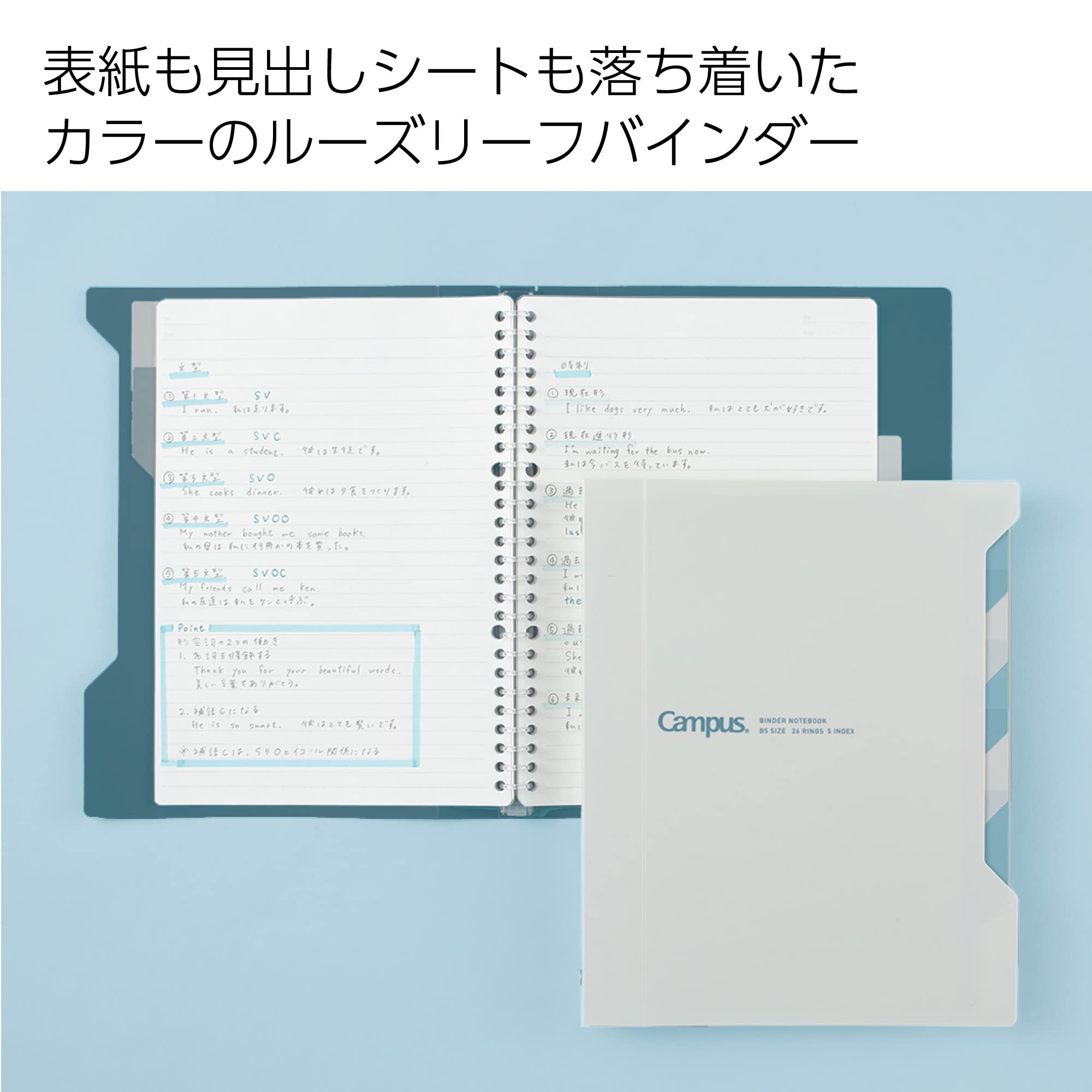 Kokuyo Campus Slide Binder with 5 Tab Dividers, Middle Type, B5, 26 Holes, Up to 100 Sheets, Navy Blue, Japan Import (RU-P337DB)