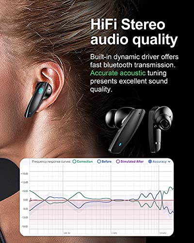 True Wireless Stereo Bluetooth Earbuds with Charging Case, Bluetooth 5.0 in-Ear Stereo Headphones, Built-in Mic, Premium Sound Earphones, Deep Bass, HiFi Audio, Sports Black