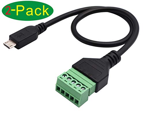 zdyCGTime Micro USB Screw Terminal Block Connector Cable Micro USB 2.0 Male Plug to 5 Pin/Way Female Bolt Screw with Shield terminals Pluggable Type Adapter Connector Cable(30CM/2Packs (Male)