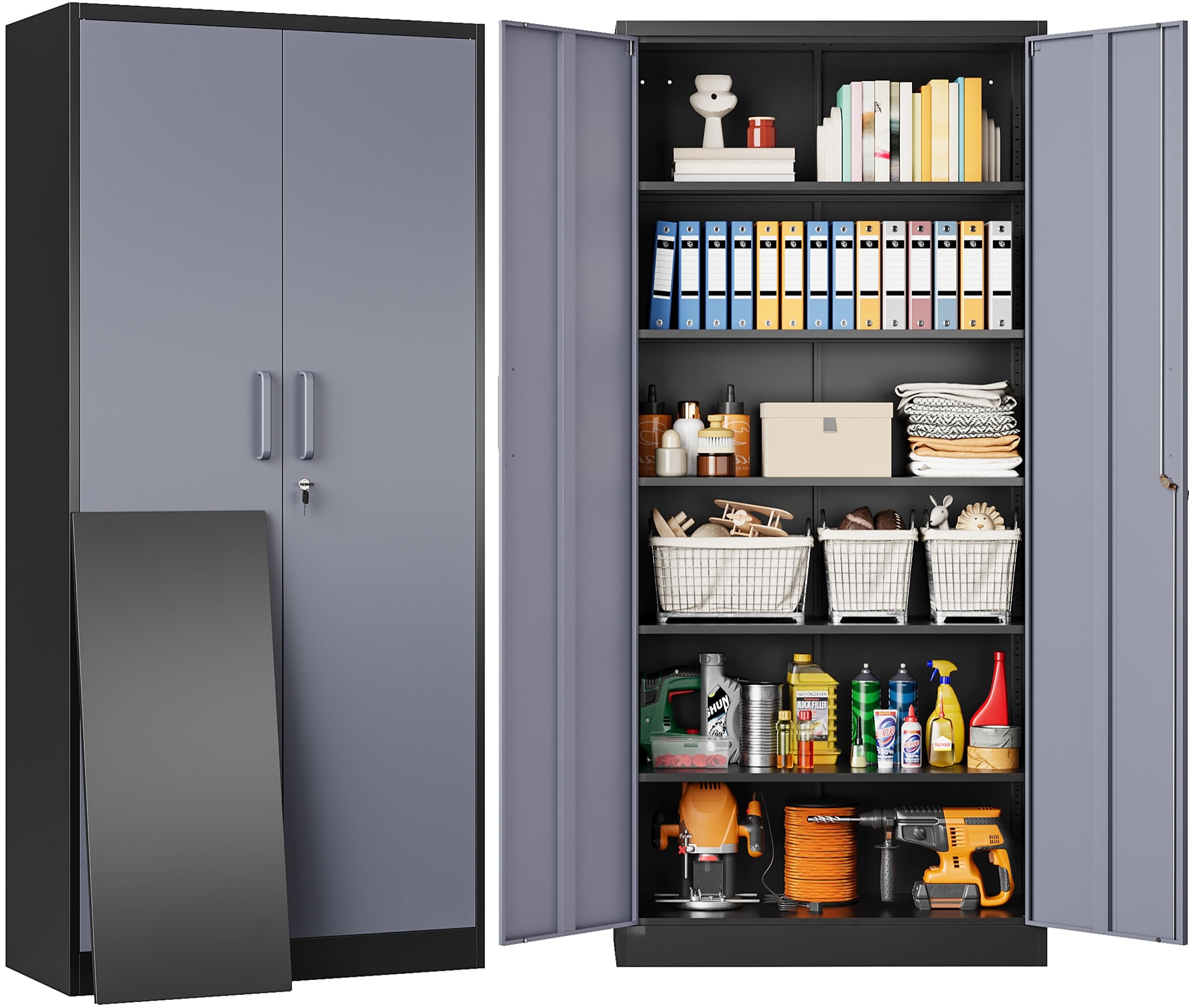 SISESOL Metal Storage Cabinet with 5 Adjustable Shelves,Garage Storage Cabinet with Lock,Metal Cabinets with Locking Doors,71" Lockable Tool Cabinets for Home,Office,Shop,Garage