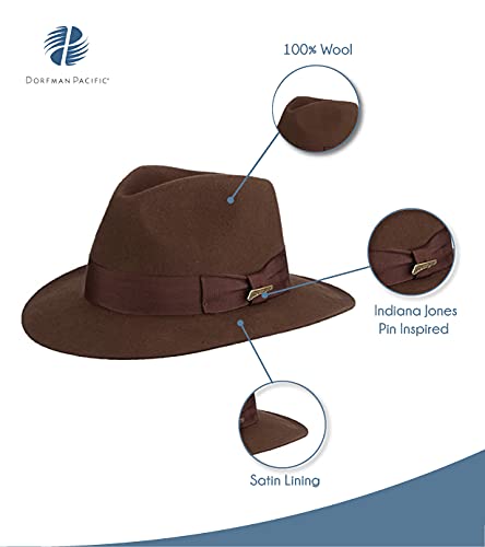 Indiana Jones Men's Wool Felt Fedora, Brown, Large