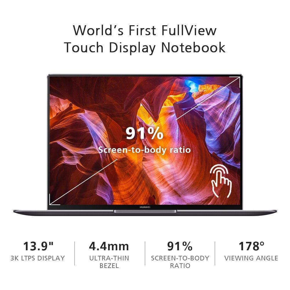 Huawei Mach-W29C MateBook X Pro Signature Edition Laptop, 16 GB RAM, 512 GB Flash Memory, 8th Gen Core i7, 3K Touch, 3:2 Aspect ratio, Office 365 Personal Included, 13.9", Space Gray