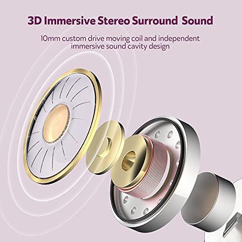 Wireless Earbuds Noise Cancelling Bluetooth Headphones with Microphone ENC Earphones in-Ear 40H Playtime Anti-Mistouch Design Game Music Dual Mode 3D Immersive Sound (Pink)
