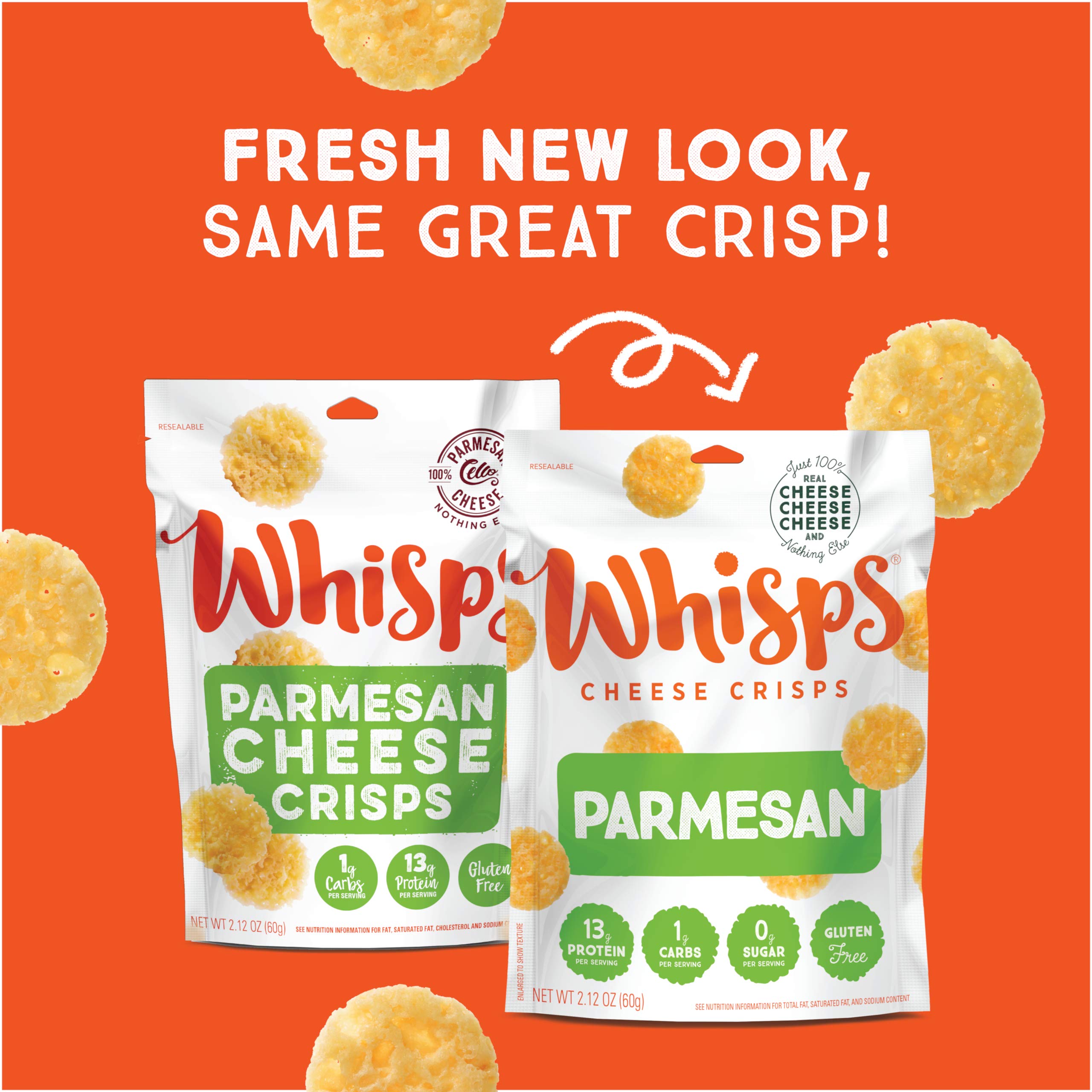 Whisps Cheese Crisps Parmesan Cheese | Protein Chips | Healthy Snacks | Protein Snacks, Gluten Free, High Protein, Low Carb Keto Food (2.12 Oz, 6 Pack)