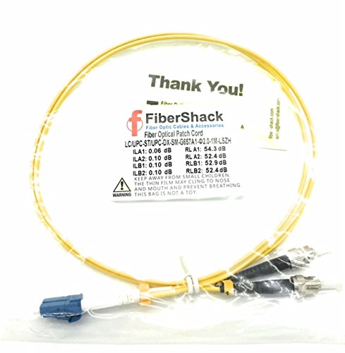 FiberShack - Duplex Fiber Optic Patch Cables - Single Mode - LC, ST, SC. 1M & 3M. (3M, LC to ST)