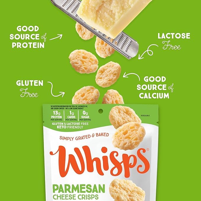Whisps Cheese Crisps Parmesan Cheese | Protein Chips | Healthy Snacks | Protein Snacks, Gluten Free, High Protein, Low Carb Keto Food (2.12 Oz, 6 Pack)