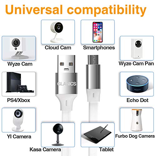 GLANICS 20ft Micro USB Cable, Micro USB Power Extension Cable, Charging and Data Sync Cable for Wyze Cam, Cloud Cam, Android Phone, Mobile Powe and Other Devices (White)