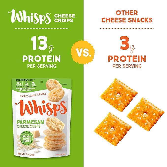 Whisps Cheese Crisps Parmesan Cheese | Protein Chips | Healthy Snacks | Protein Snacks, Gluten Free, High Protein, Low Carb Keto Food (2.12 Oz, 6 Pack)