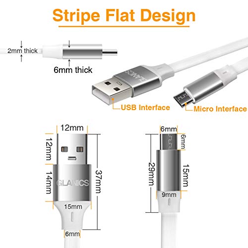 GLANICS 20ft Micro USB Cable, Micro USB Power Extension Cable, Charging and Data Sync Cable for Wyze Cam, Cloud Cam, Android Phone, Mobile Powe and Other Devices (White)