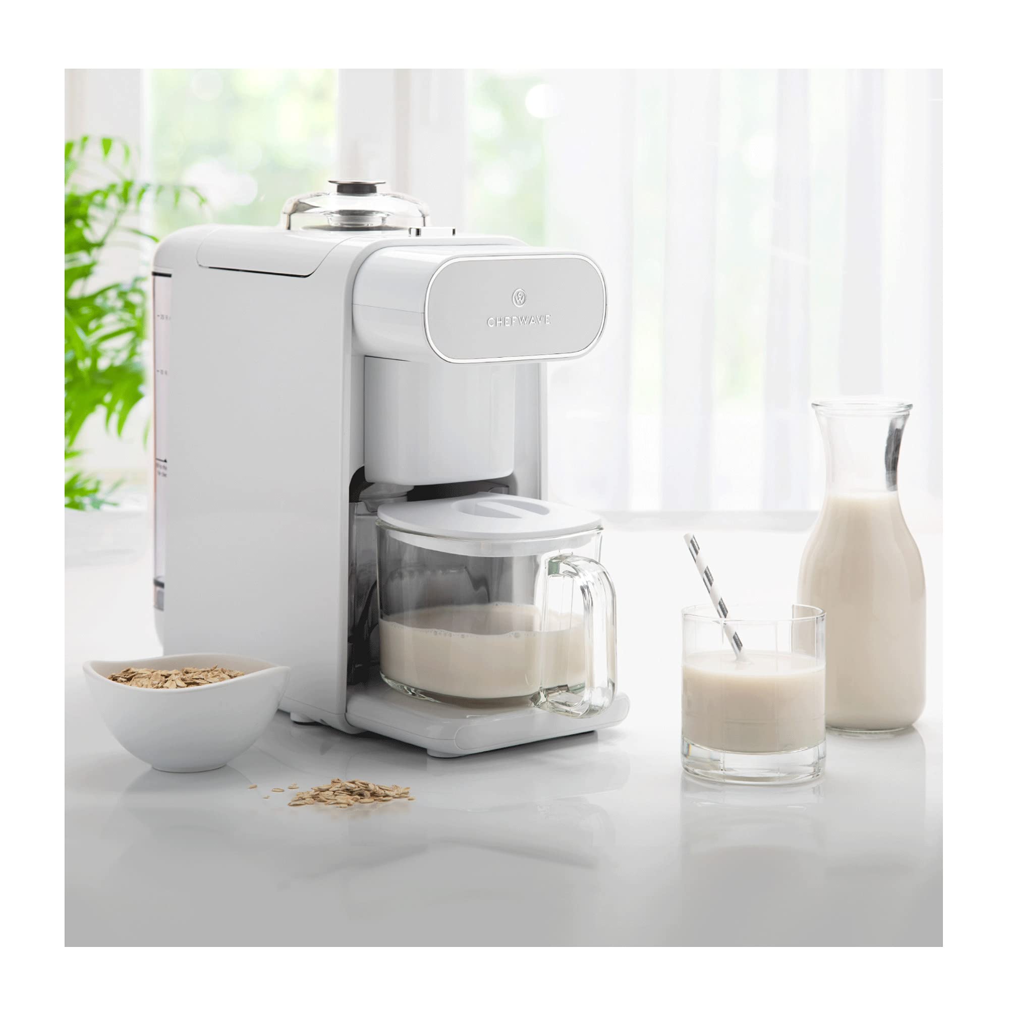 ChefWave Milkmade Dairy Alternative Vegan Nut Milk Maker Machine Almond Milk Soy Milk Oat Milk Cashew Milk Coconut Milk Macadamia Milk, No Soaking, Auto-Clean, Delay Start, Recipe Book - Silver/Black