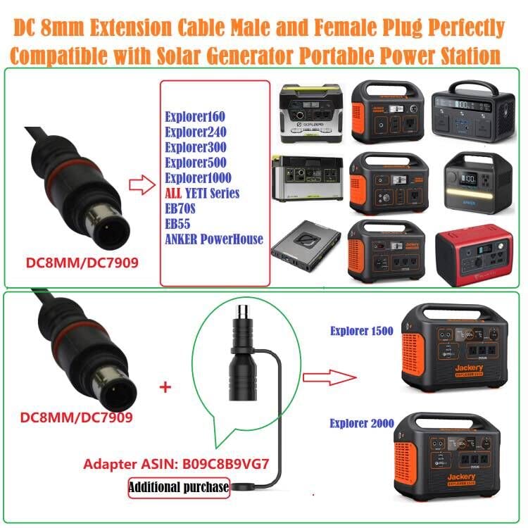 SolarEnz DC 8mm ExtensionCable 10Ft DC Power Plug for Solar Generator Portable Power Station and Solar Panel 14Gauge Cord