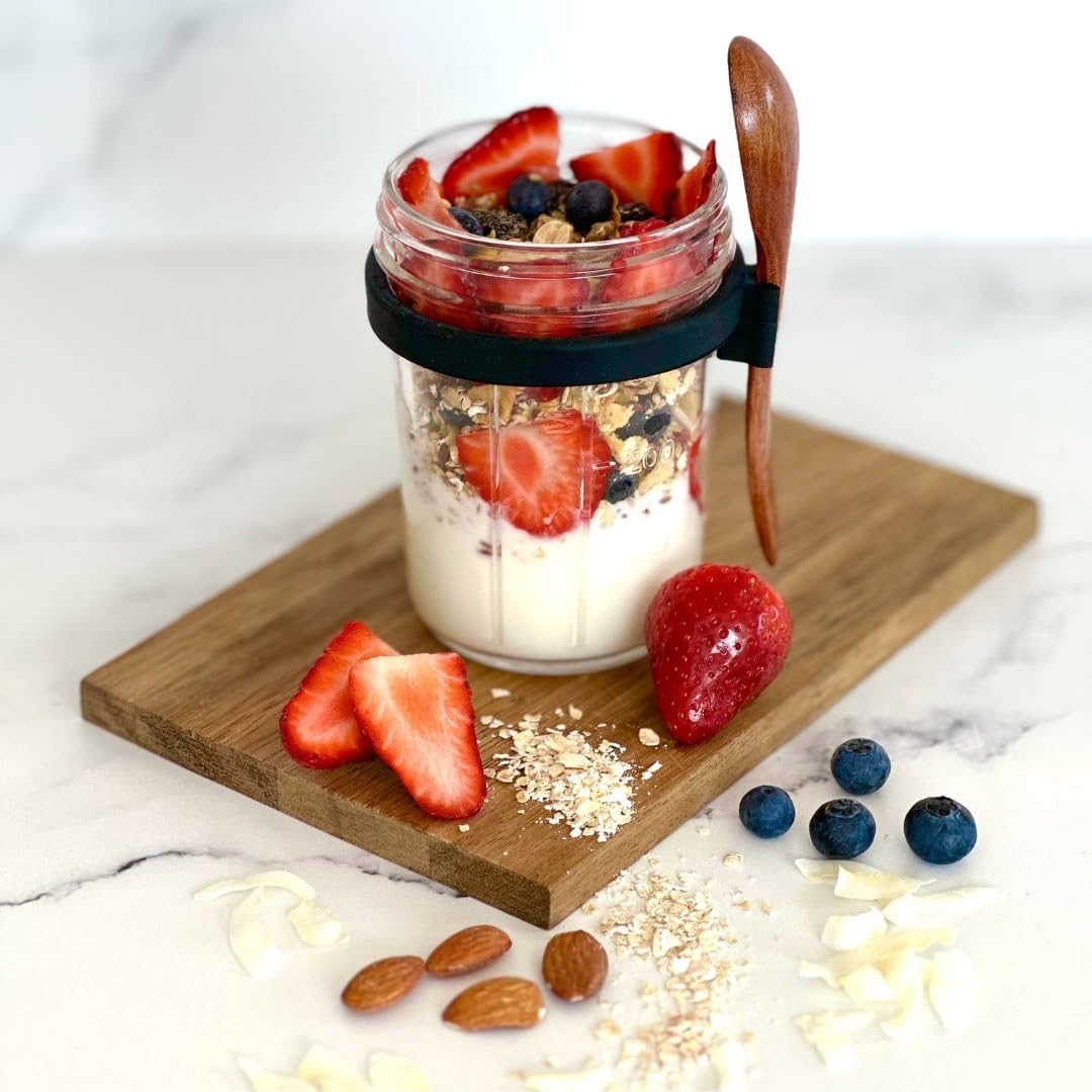 arexo Overnight Oats Containers with Lids – Practical Oatmeal Oat Jars – 3pcs Overnight Oatmeal Jars with Regular Lid and Blender-Style Lid – Thick Glass Overnight Oat Container – Lightweight and Comp
