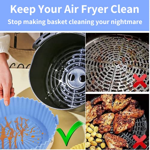 Air Fryer Silicone Liners 8 Inch, 2 Pack Air Fryer Accessories for Ninja Air Fryer Liners Reusable with Handle, Basket for 5 QT 6QT 7 QT, Red & Blue