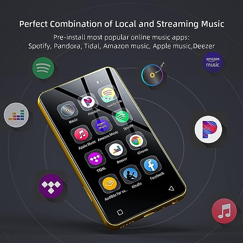 80GB MP3 Player with Bluetooth and WiFi, MP4 MP3 Player with Spotify,Spotify Kids,4" Full Touch Screen with Pandora, Music Player with Audible,Android MP3 with Speaker (Gold_Black)