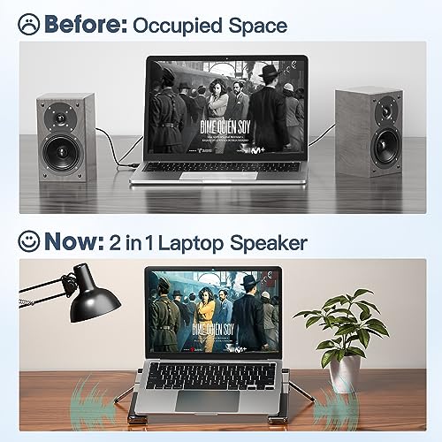 DUVOSS Bluetooth Speaker, Portable Laptop Stand with Wireless Speakers, True 3D Stereo Sound for Home Office, Foldable Laptop Speakers, Unique Ideal Gifts for Men Women