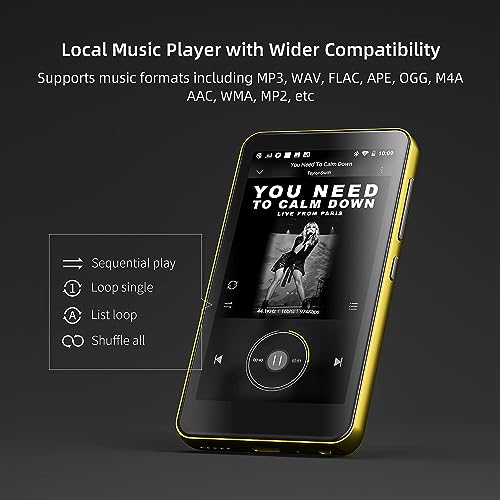 80GB MP3 Player with Bluetooth and WiFi, MP4 MP3 Player with Spotify,Spotify Kids,4" Full Touch Screen with Pandora, Music Player with Audible,Android MP3 with Speaker (Gold_Black)