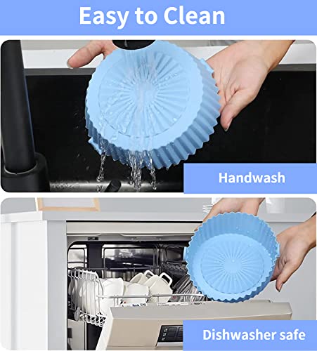 Air Fryer Silicone Liners 8 Inch, 2 Pack Air Fryer Accessories for Ninja Air Fryer Liners Reusable with Handle, Basket for 5 QT 6QT 7 QT, Red & Blue