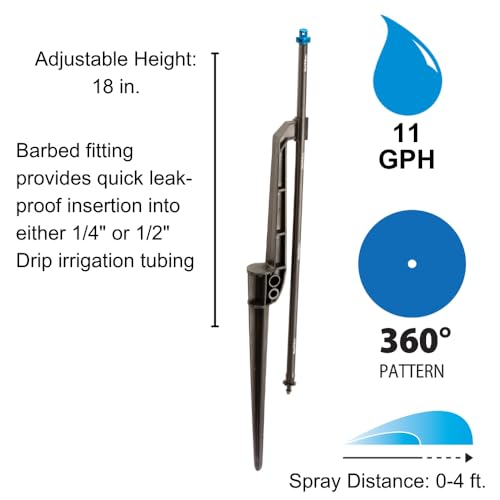 Rain Bird MSFFSTKX Drip Irrigation Close Coverage Fan Spray on Riser Stake, 360° Full Circle Pattern, 4' Spray Distance