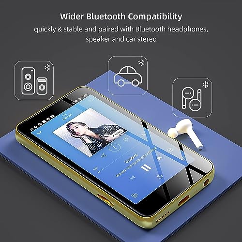80GB MP3 Player with Bluetooth and WiFi, MP4 MP3 Player with Spotify,Spotify Kids,4" Full Touch Screen with Pandora, Music Player with Audible,Android MP3 with Speaker (Gold_Black)