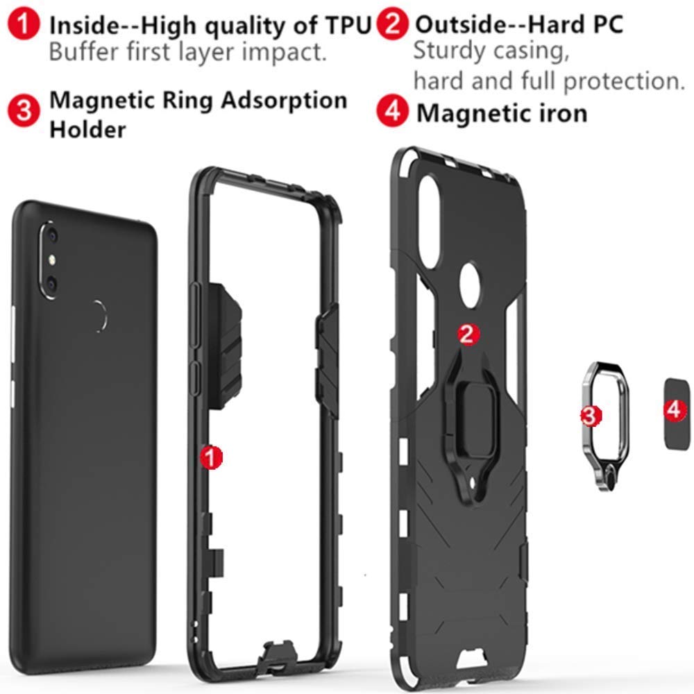 DuoLide for Huawei P Smart Z / Y9 Prime 2019 Case, 2 in 1 Hybrid Heavy Duty Armor Shockproof Defender Kickstand Dual Layer Bumper Hard Back Case Cover Tempered Glass Screen Protector,Black