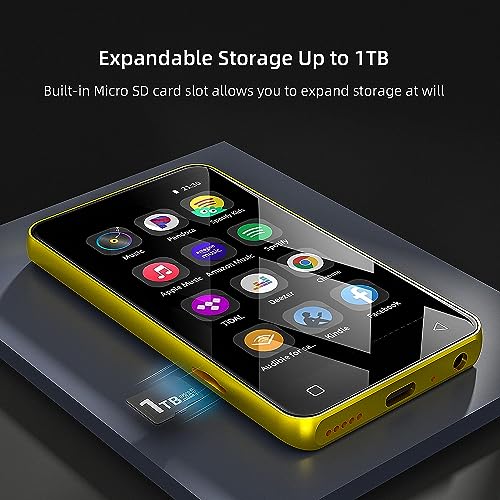 80GB MP3 Player with Bluetooth and WiFi, MP4 MP3 Player with Spotify,Spotify Kids,4" Full Touch Screen with Pandora, Music Player with Audible,Android MP3 with Speaker (Gold_Black)