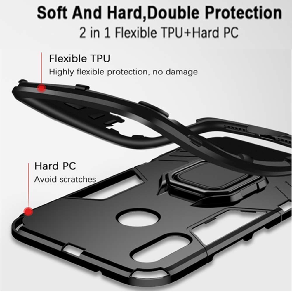 DuoLide for Huawei P Smart Z / Y9 Prime 2019 Case, 2 in 1 Hybrid Heavy Duty Armor Shockproof Defender Kickstand Dual Layer Bumper Hard Back Case Cover Tempered Glass Screen Protector,Black