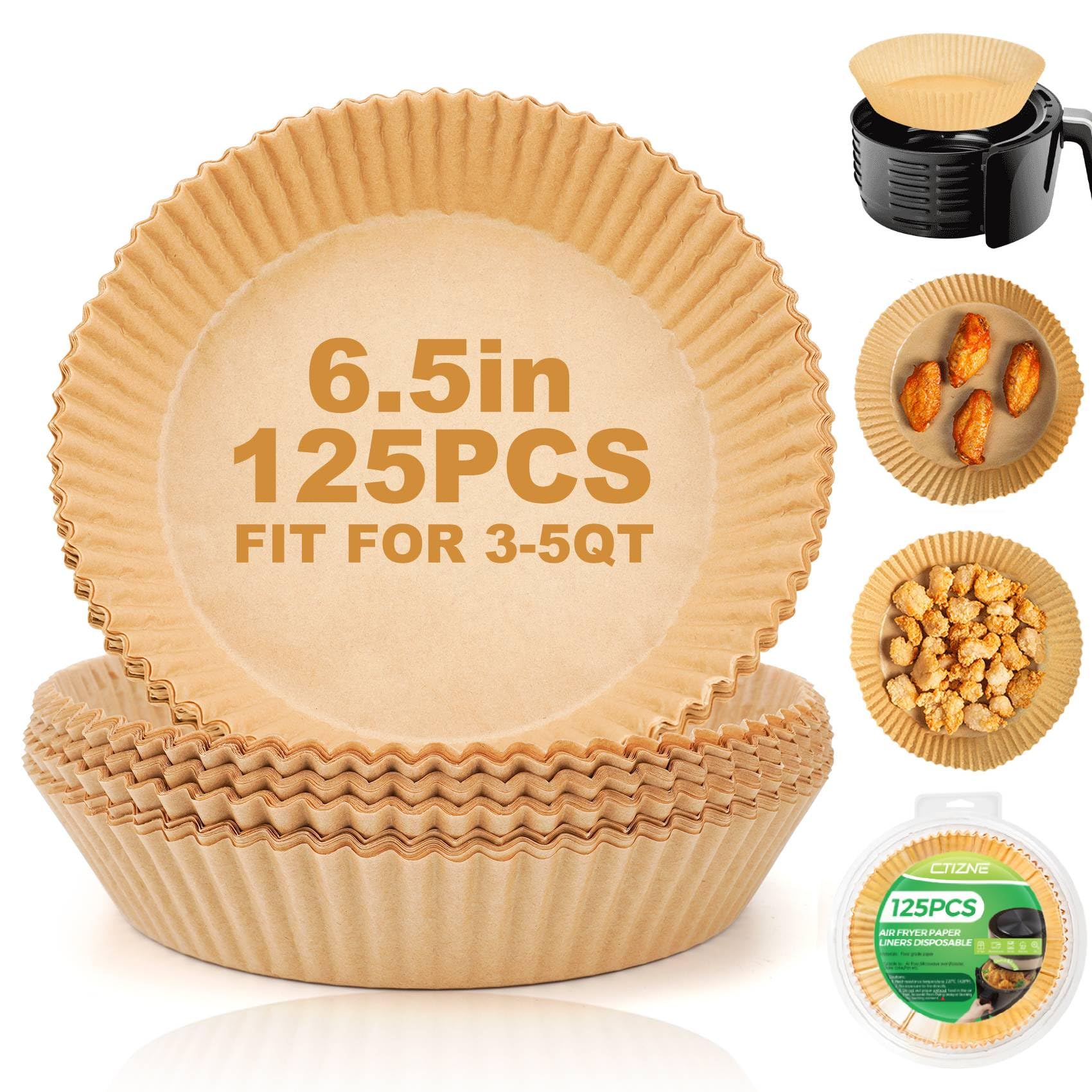 Disposable Air Fryer Paper Liners, 125Pcs 6.5In Parchment Paper Baking Liner for 2-5 QT Airfryer Basket, Oven, Microwave Accessories