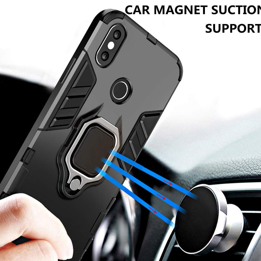 DuoLide for Huawei P Smart Z / Y9 Prime 2019 Case, 2 in 1 Hybrid Heavy Duty Armor Shockproof Defender Kickstand Dual Layer Bumper Hard Back Case Cover Tempered Glass Screen Protector,Black