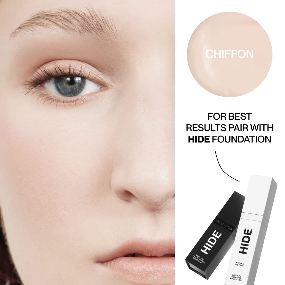 HIDE Liquid Concealer, Medium to Full Coverage Concealer for Blemishes, Under Eye Dark Circles & Scars, Oil Free Concealer, Chiffon (See Shade Finder), 0.5 fl oz