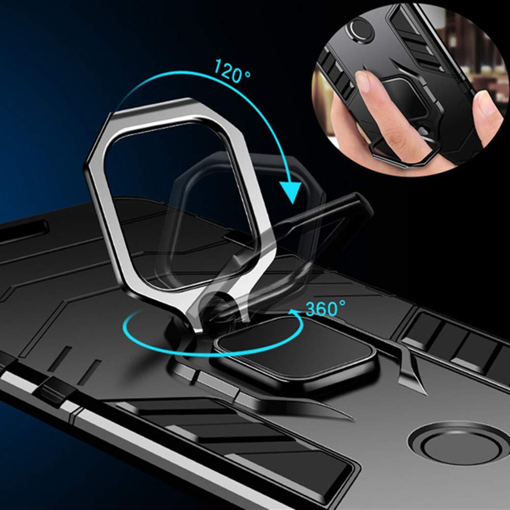 DuoLide for Huawei P Smart Z / Y9 Prime 2019 Case, 2 in 1 Hybrid Heavy Duty Armor Shockproof Defender Kickstand Dual Layer Bumper Hard Back Case Cover Tempered Glass Screen Protector,Black