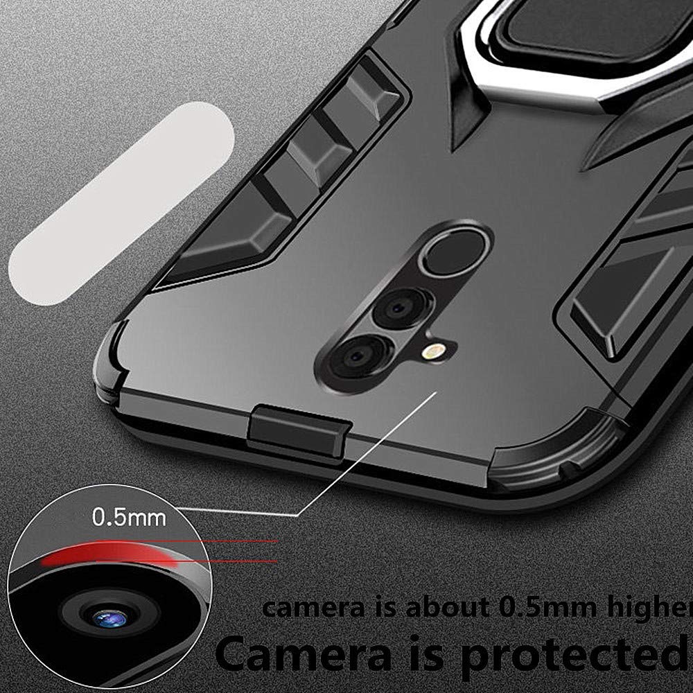 DuoLide for Huawei P Smart Z / Y9 Prime 2019 Case, 2 in 1 Hybrid Heavy Duty Armor Shockproof Defender Kickstand Dual Layer Bumper Hard Back Case Cover Tempered Glass Screen Protector,Black