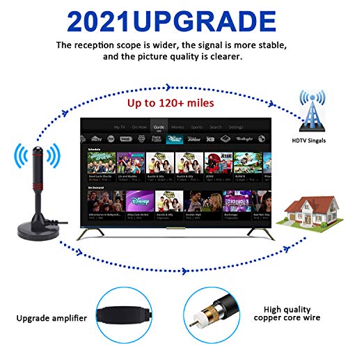 AOHE Indoor HDTV Antenna, Digital TV Antenna Up to 120 Miles Range, Antenna with Amplifier Signal Booster, Support 4K 1080P VHF UHF