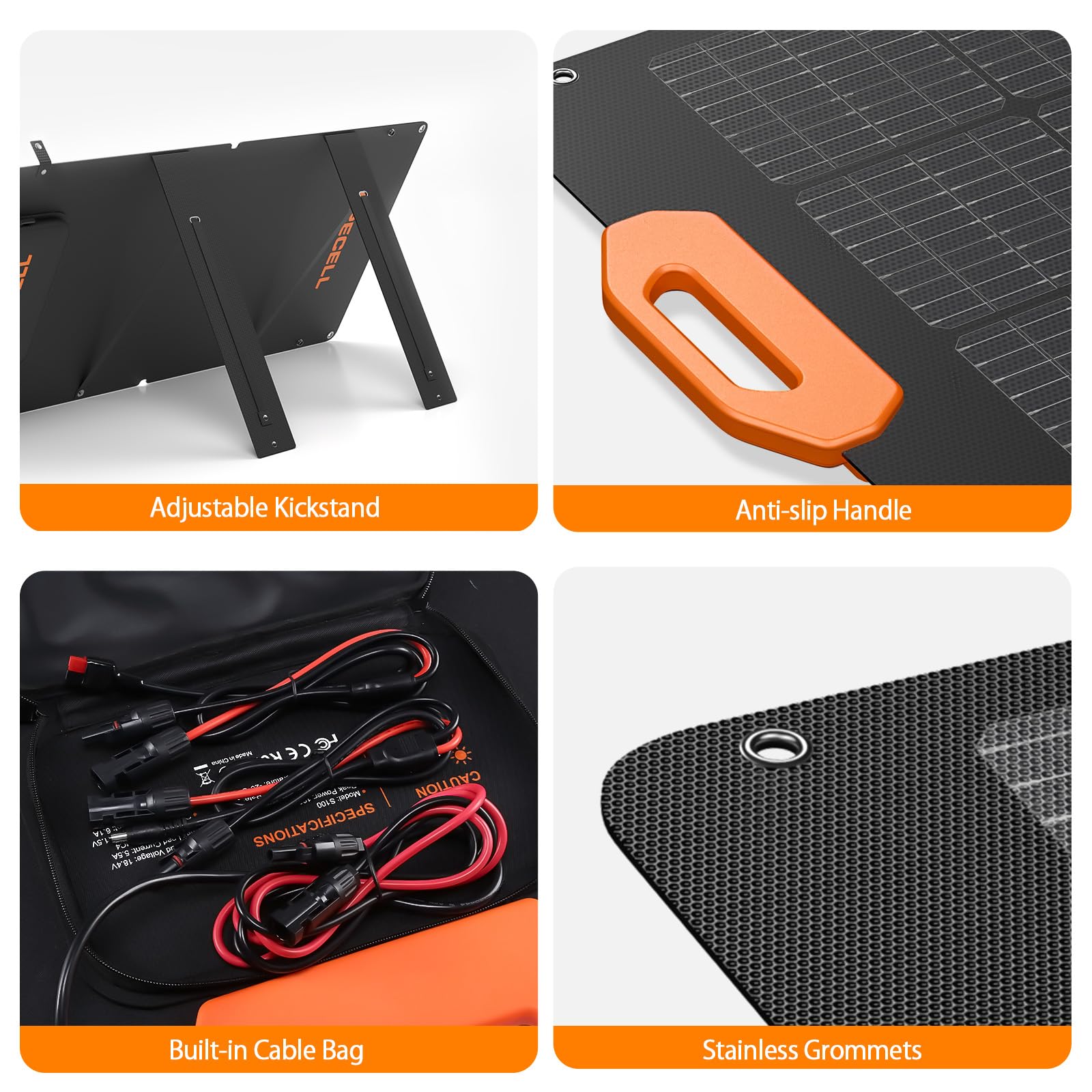 GRECELL 100W Solar Panel for Power Station Generator, 21.5V Portable Foldable Solar Panel with Fast Charger and Adjustable Kickstand Solar Cell Charger for Outdoor Camping RV Van Travel
