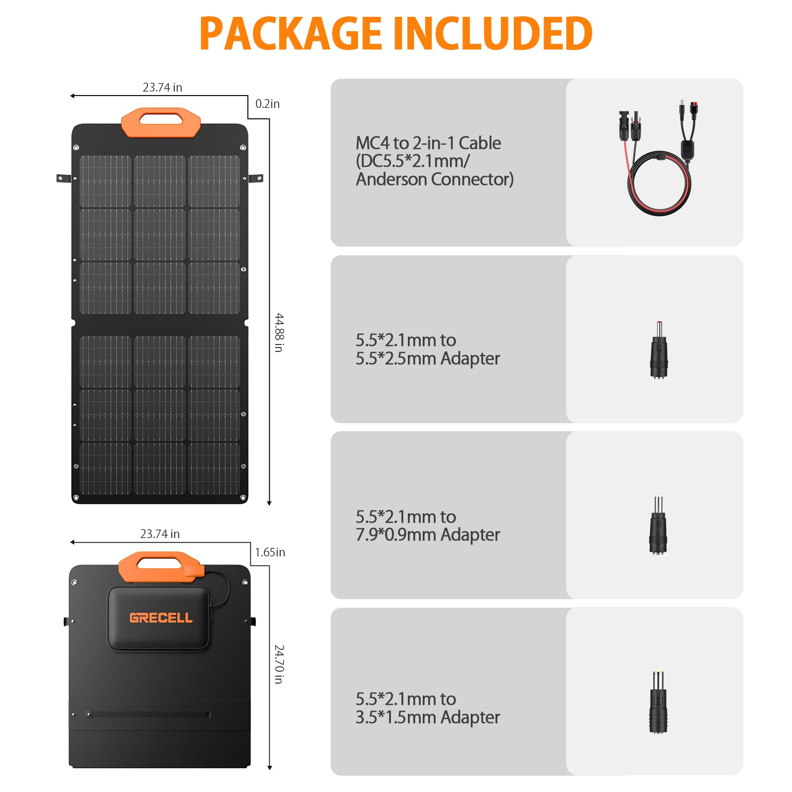 GRECELL 100W Solar Panel for Power Station Generator, 21.5V Portable Foldable Solar Panel with Fast Charger and Adjustable Kickstand Solar Cell Charger for Outdoor Camping RV Van Travel