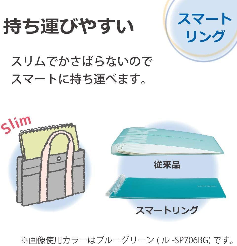 Kokuyo Campus Smart Ring Binder, B5 Light Blue Binder Notebook Up to 60 Sheets 26 Holes Slim Binder Folder with 10 Extra Campus Sarasara Loose-Leaf Paper for Work, Study and Journal, Japan Import