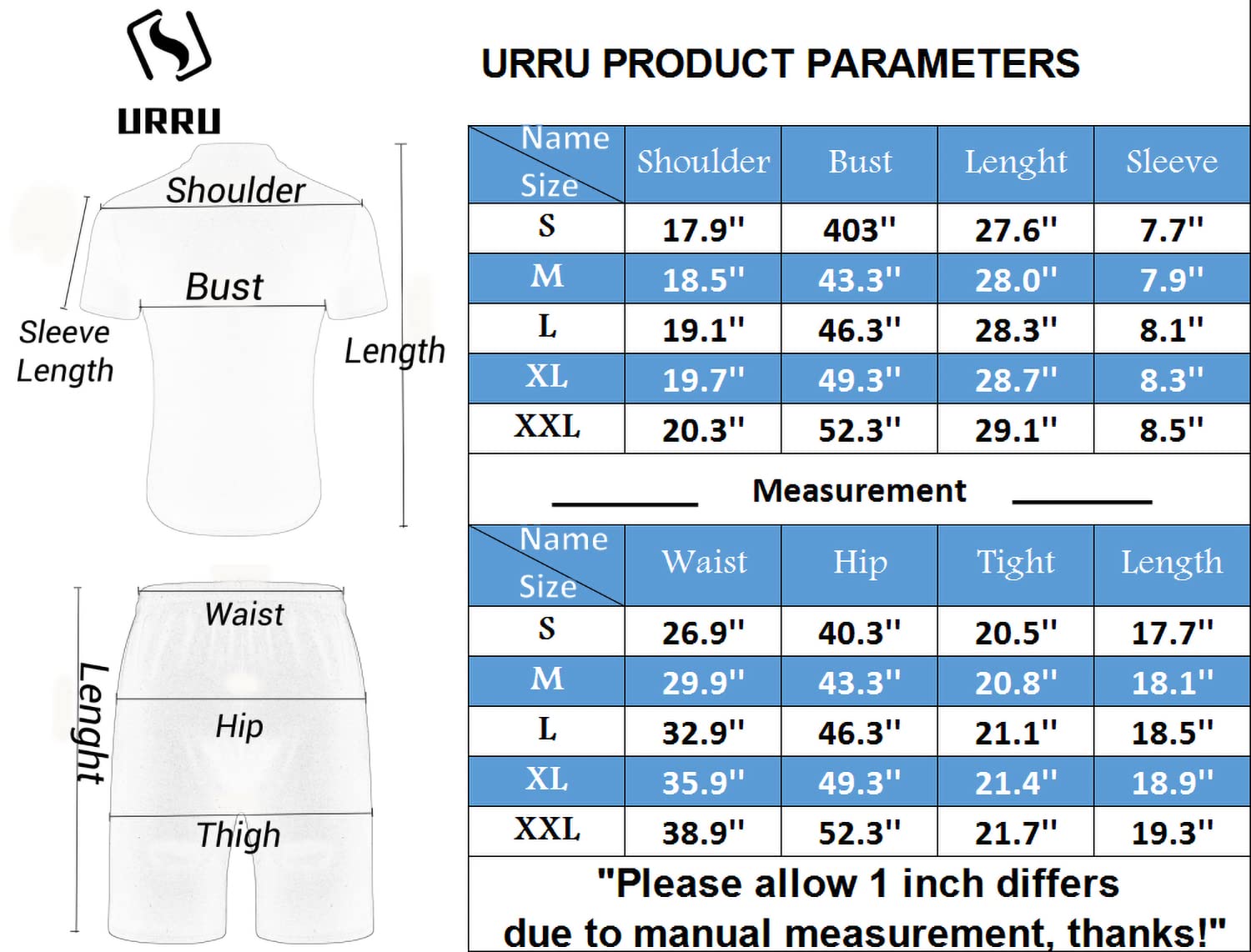URRU Men's Short Sleeve Polo Shirts Sets Quarter-Zip Casual Slim Fit Lapel Collar Basic Designed Cotton Shirts Set Black M