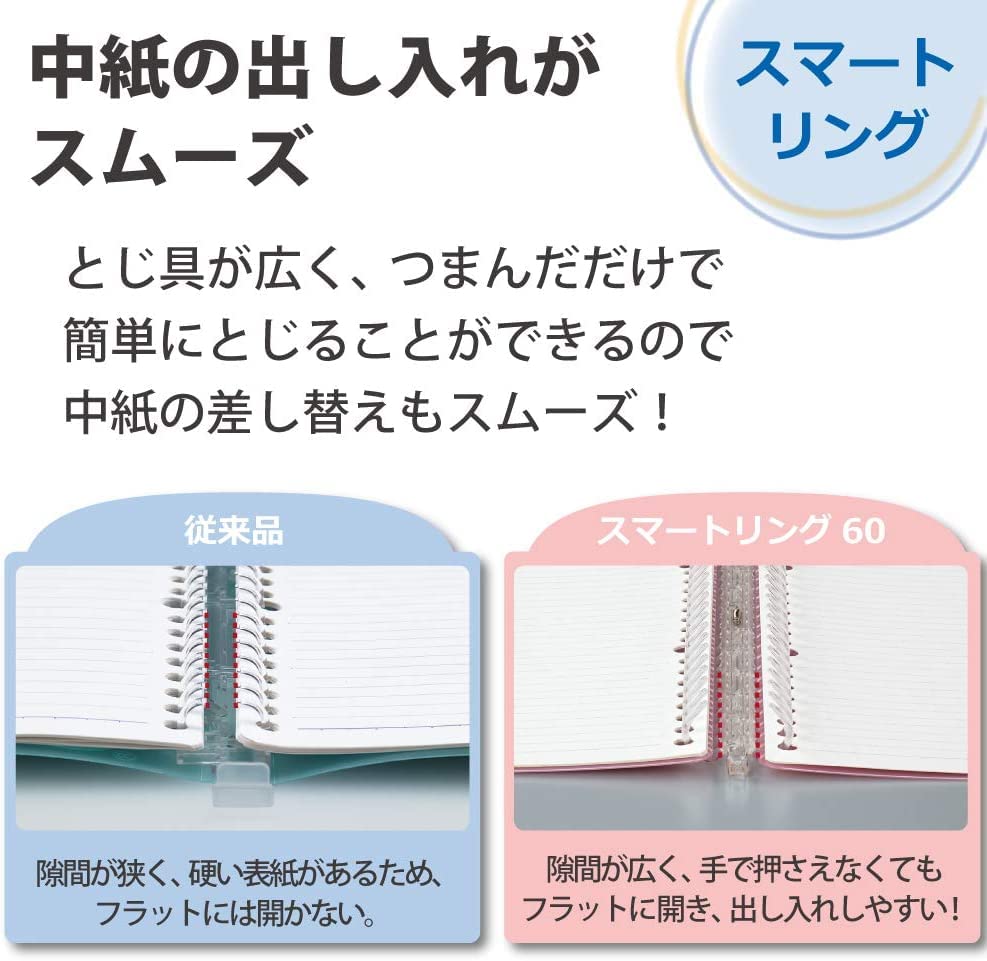 Kokuyo Campus Smart Ring Binder, B5 Light Blue Binder Notebook Up to 60 Sheets 26 Holes Slim Binder Folder with 10 Extra Campus Sarasara Loose-Leaf Paper for Work, Study and Journal, Japan Import