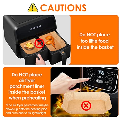 Air Fryer Liners Disposable Rectangular Parchment Paper Liner for Ninja Dual Basket Air Fryer and Other 2-basket Air Fryer, Oilproof Waterproof Non-Stick 8.7”x5.5” Baking Papers 100pcs