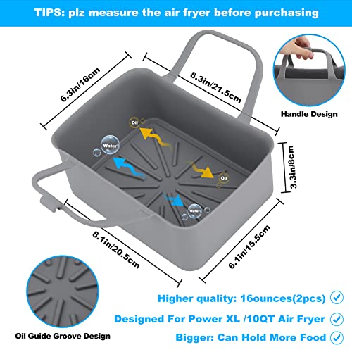 10QT Air Fryer Silicone Liners for Ninja,2Pcs Rectangular Airfryer Silicone Accessories Long Handle, Reusable Airfryer Pot Replacement Baking Tray Basket for Ninja DZ401 DZ550 Foodi 10 Quart