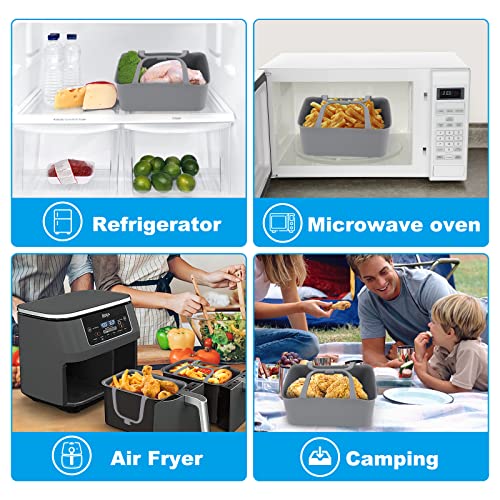 10QT Air Fryer Silicone Liners for Ninja,2Pcs Rectangular Airfryer Silicone Accessories Long Handle, Reusable Airfryer Pot Replacement Baking Tray Basket for Ninja DZ401 DZ550 Foodi 10 Quart
