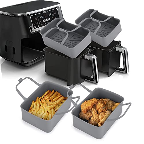 10QT Air Fryer Silicone Liners for Ninja,2Pcs Rectangular Airfryer Silicone Accessories Long Handle, Reusable Airfryer Pot Replacement Baking Tray Basket for Ninja DZ401 DZ550 Foodi 10 Quart