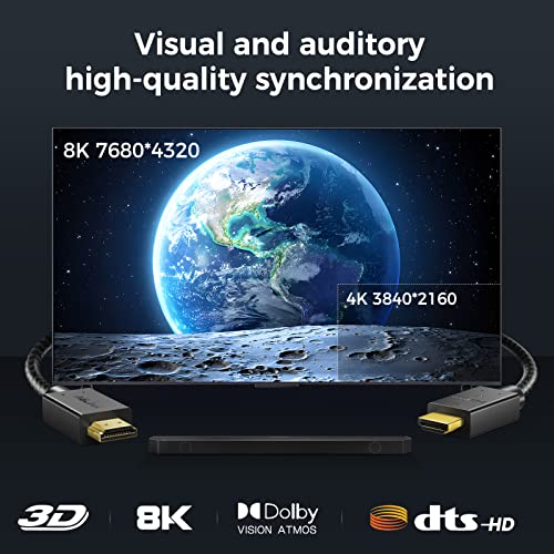 8K HDMI Cables 15 ft, Ultra high Speed HDMI 2.1 Cable 48Gbps 4K120Hz 8K60 144Hz eARC HDR10, HDCP 2.2& 2.3 3D, Compatible with Apple TV 4K Roku HDTV Blu-ray PS5/4 Xbox X RTX3090