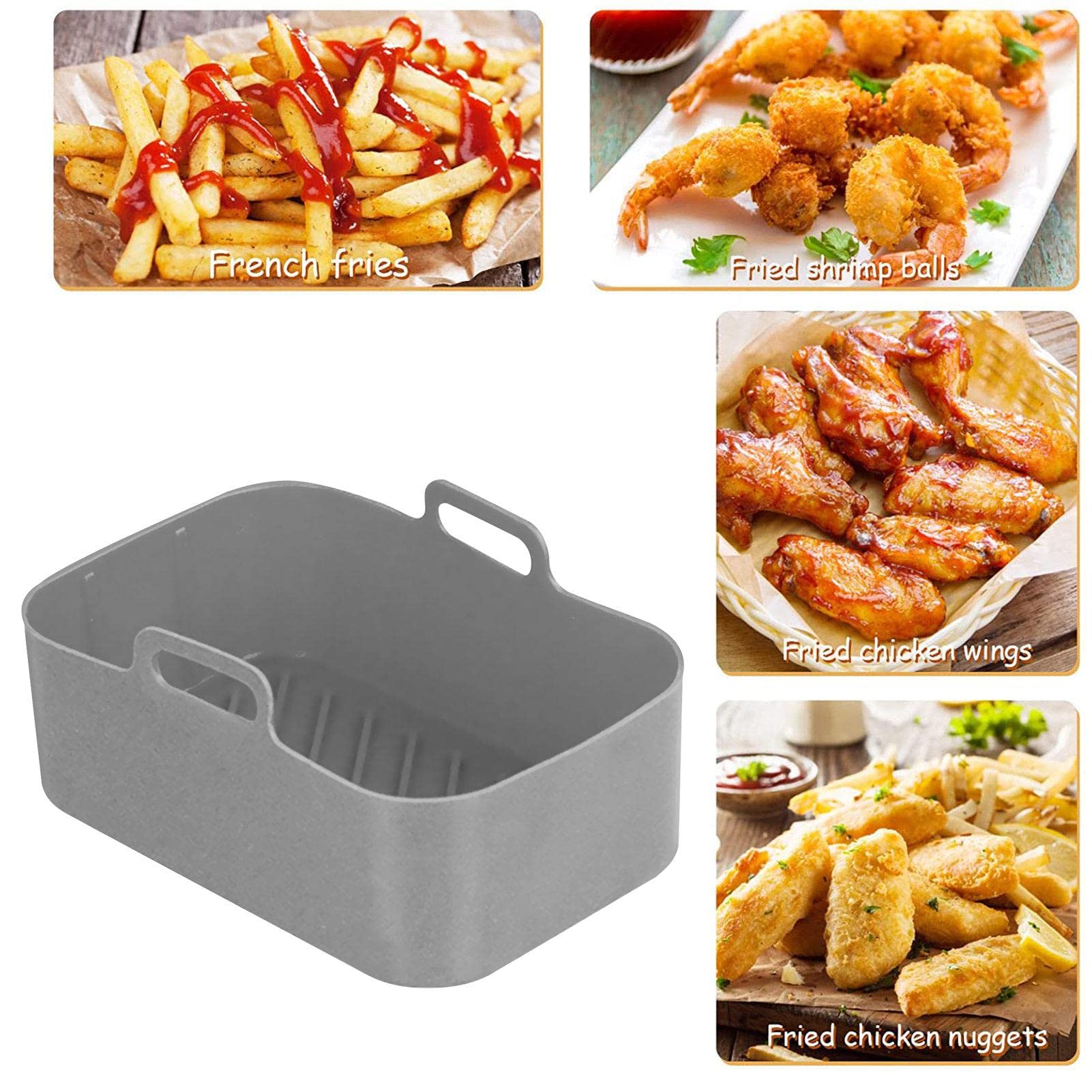 Ferenu 2pcs Air Fryer Silicone Pot for Ninja Foodi Dual DZ201 | Reusable Liner Rectangle Basket 8 QT Easy Cleaning Food Safe Accessories (Gray)