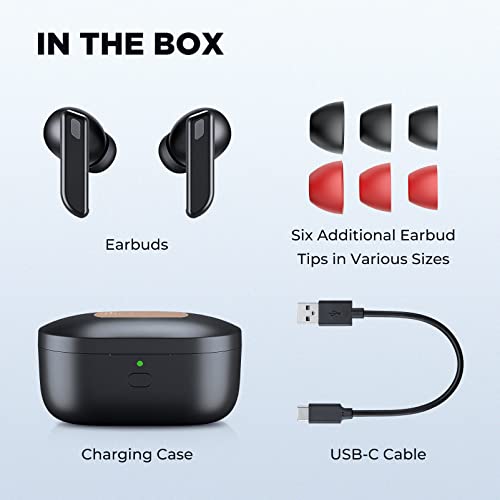 Phonicstudio Apex Pro Active Noise Cancelling Earbuds Bluetooth Headphones True Wireless Earbuds with Mic Bluetooth Earbuds 5.0 Immersive Sound Clear Call IPX5 25H for Sports/Work/Travel - Black