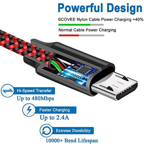 Android Charger Cord,Micro USB Cable Braided Fast Charging Cord Compatible with Kindle Fire HD 7 8 10 Tablet Moto E4 E5 G4 G5 G6 Play Samsung Galaxy J7 S7 J3 S6 Edge Note 5 4 LG G3 G4 V10 K20 K30 6ft